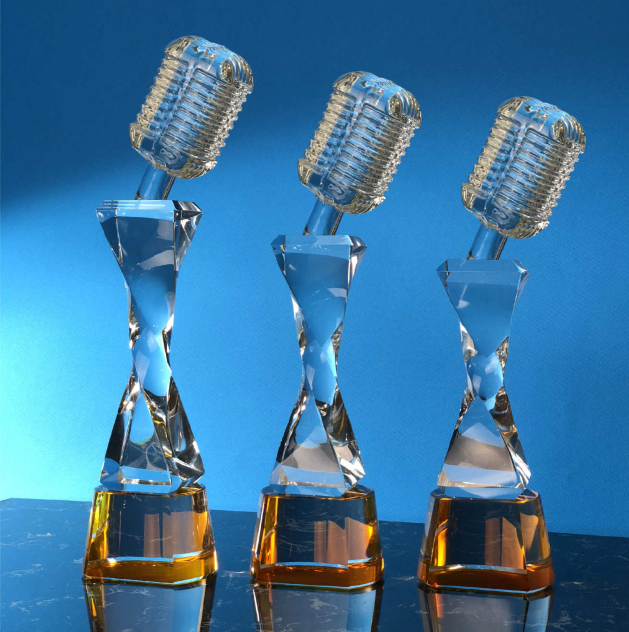 82334 Crystal Trophy with Microphone - Trophies & Plaque Awards